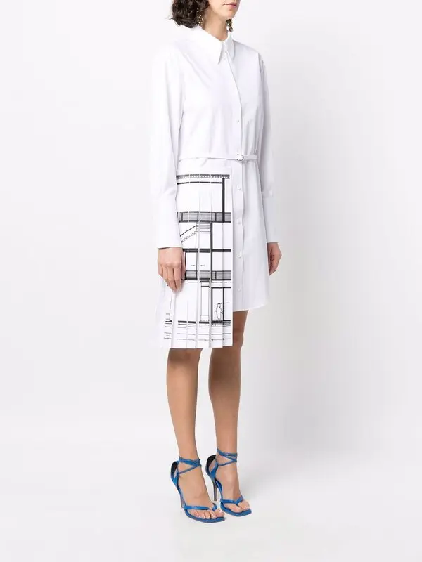 Off-White Pleated Panel Shirt Dress