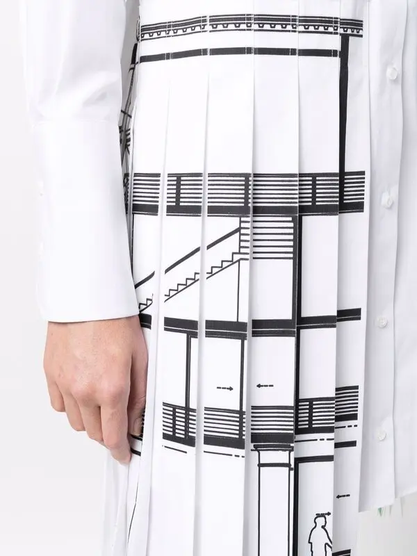 Off-White Pleated Panel Shirt Dress