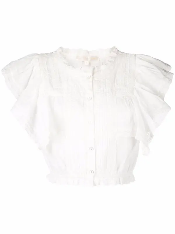 LoveShackFancy Ruffle-trim Cropped Shirt - White