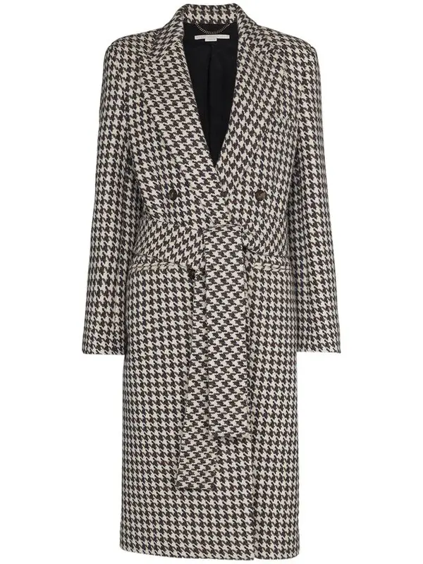 Stella McCartney Houndstooth-pattern Double-breasted Coat - Neutrals