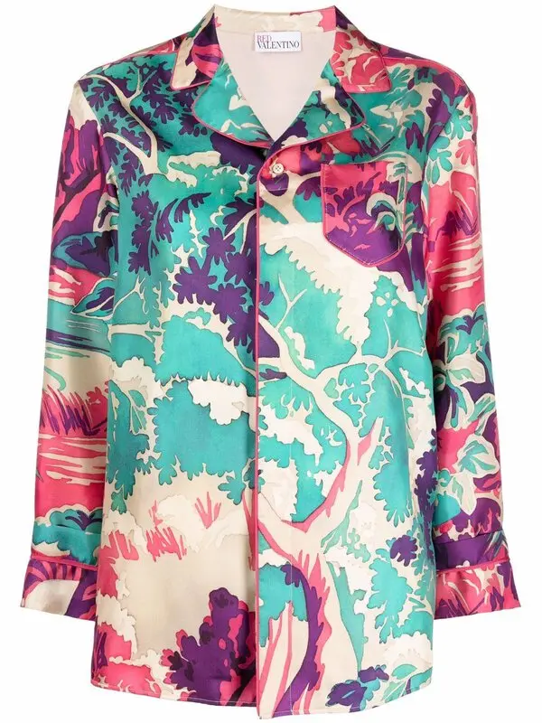 Red Valentino Abstract-print Pyjama-style Silk Shirt - Green