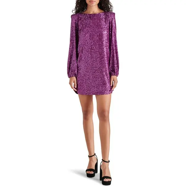 Steve Madden Sequin Mini Shift Dress With Long Sleeves