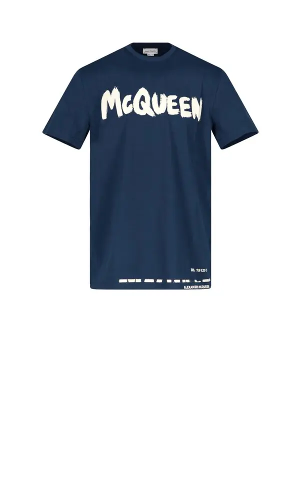 Alexander Mcqueen Graffiti T-Shirt Blue Editorialist