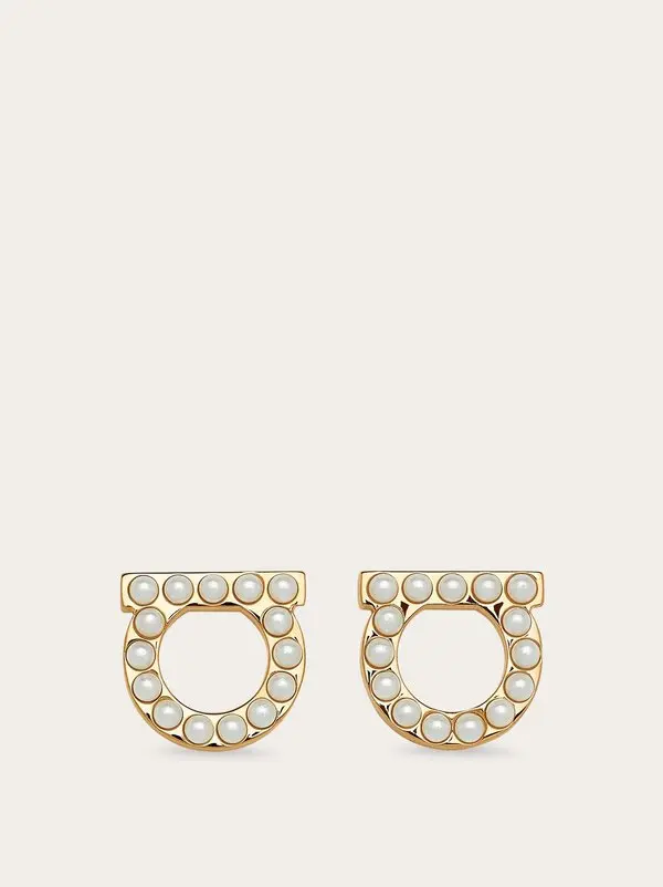 FERRAGAMO Gancini Pearl Stud Earrings - Gold