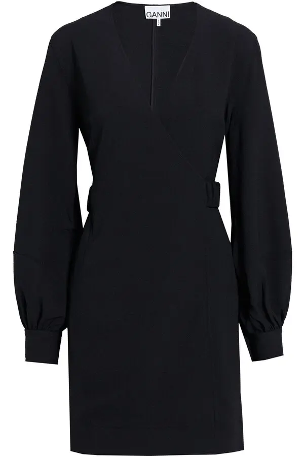 GANNI Crepe Mini Wrap Dress