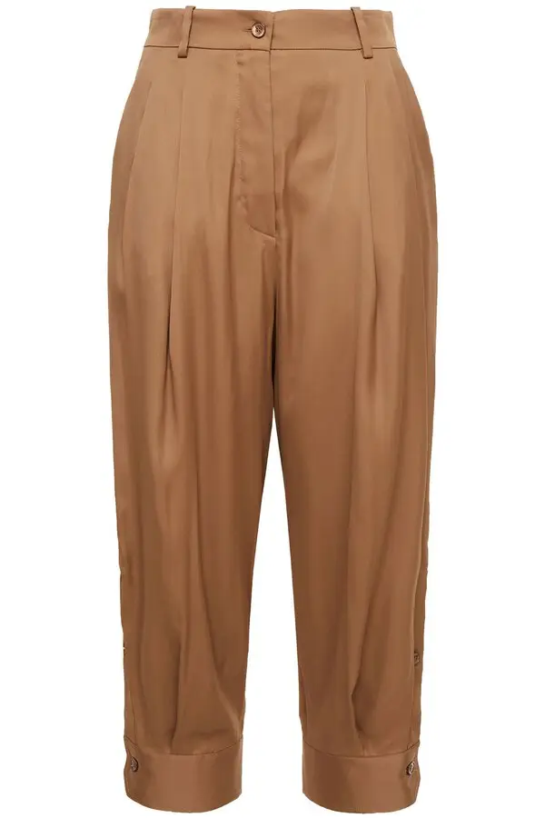 Emilio Pucci Cropped Pleated Crepe De Chine Tapered Pants - Camel