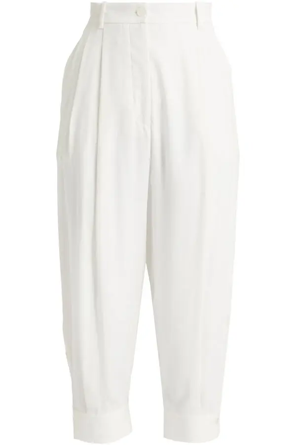 Emilio Pucci Cropped Pleated Crepe De Chine Tapered Trousers - White