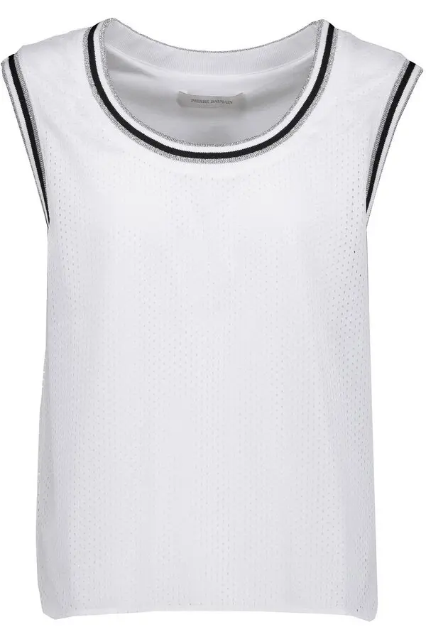 Balmain Logo Appliqué Mesh Tank - White