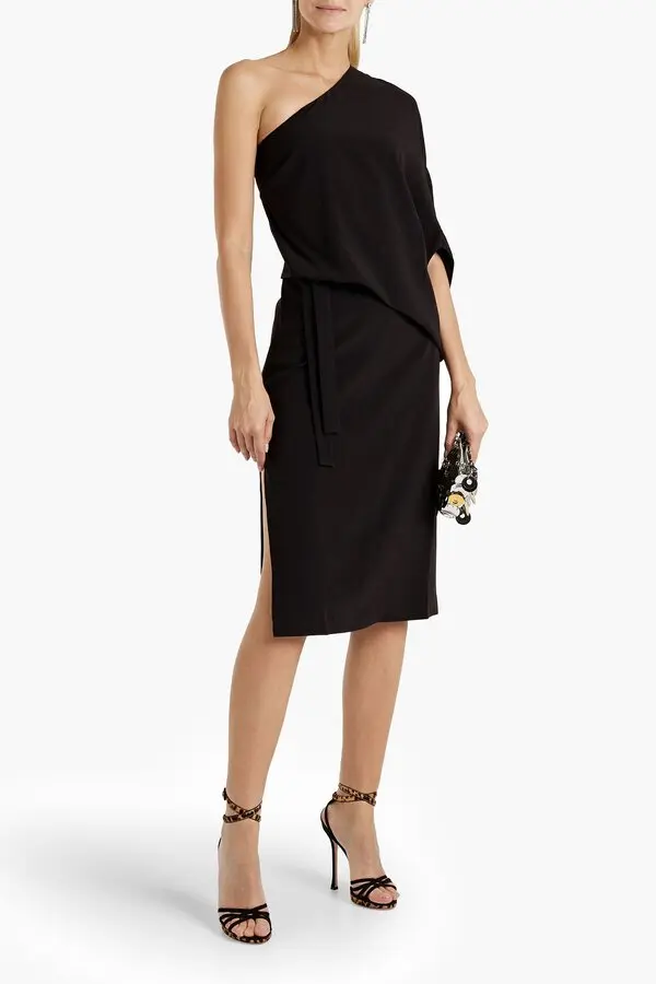 Halston Lois One-Shoulder Draped Stretch-Crepe Dress In Black - 75% Off |  Editorialist