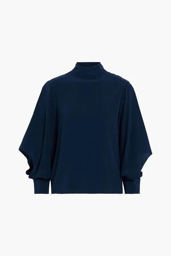 Iris & Ink Avignon Organic Silk Crepe De Chine Blouse - Navy