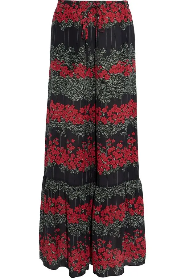 Red Valentino Floralprint Silkgeorgette Flared Pants - Black