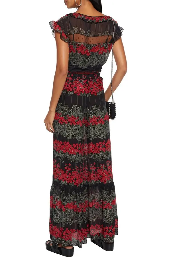 Red Valentino Floral-print Silk-georgette Flared Pants