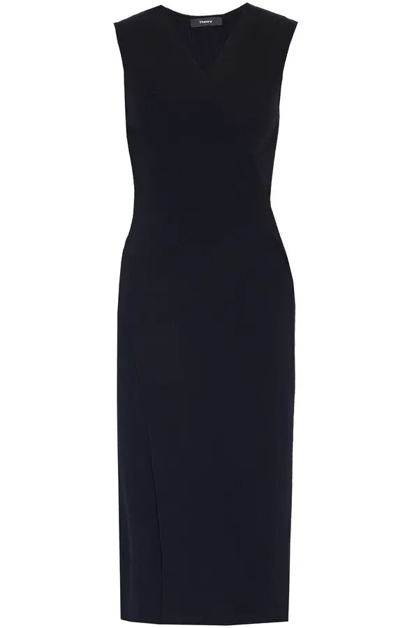 Theory Ribbed Merino Wool-blend Midi Dress - Black