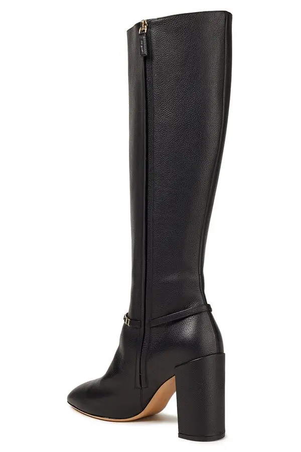 FERRAGAMO Tribu 85 Chain-trimmed Leather Knee Boots - Black
