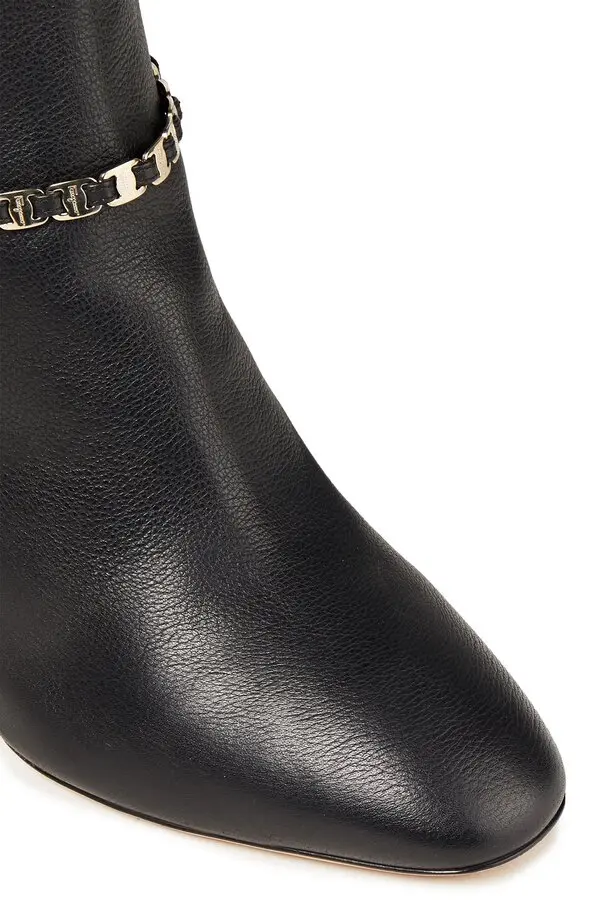 FERRAGAMO Tribu 85 Chain-trimmed Leather Knee Boots - Black