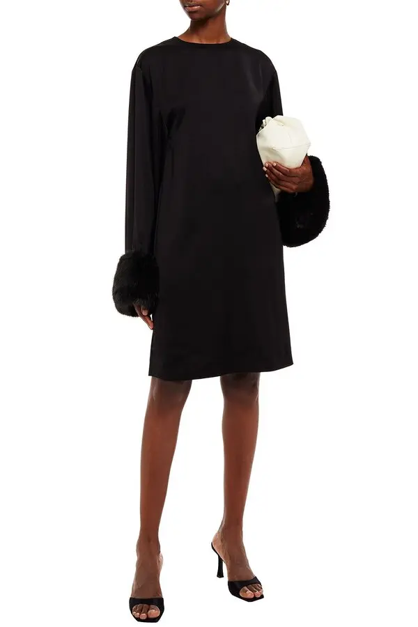 fur trim black dress New Years Kiss Fur Trim Mini Dress Black main image 1