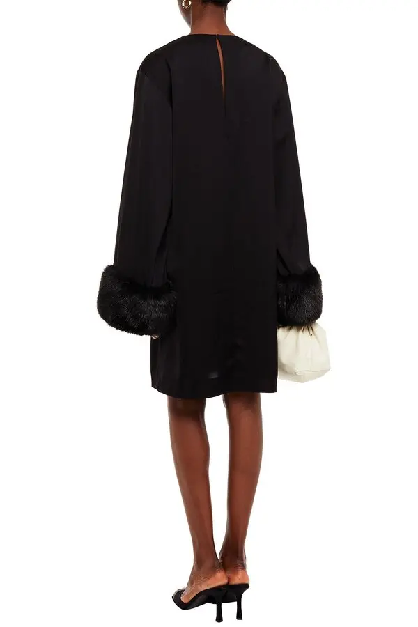 Toteme Perlo Faux Fur-Trimmed Satin Dress In Black - 70% Off | Editorialist