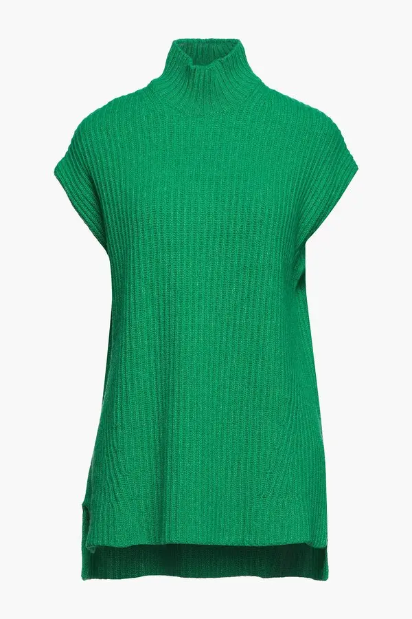 GANNI Ribbed Wool-blend Turtleneck Vest - Green