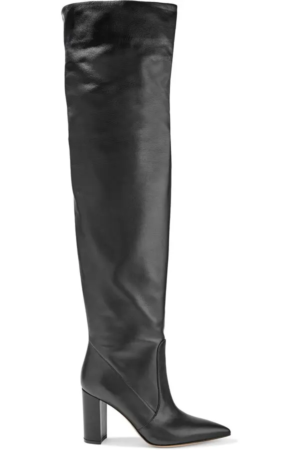 GIANVITO ROSSI Morgan 85 Leather Thigh High Boots - Black
