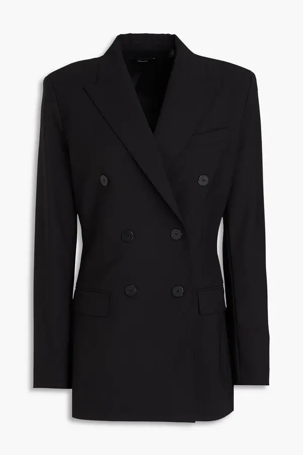 Theory Double-breasted Wool-blend Blazer - Black