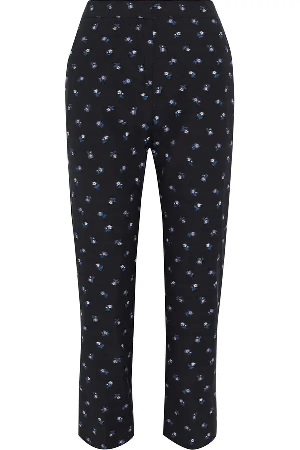 Erdem Gianna Cropped Floral Cotton-jacquard Straight-leg Pants - Black