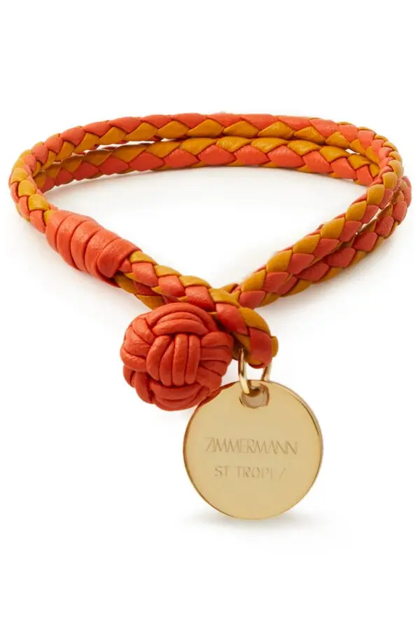 Zimmermann Braided Leather Bracelet With Gold Hardware - Orange