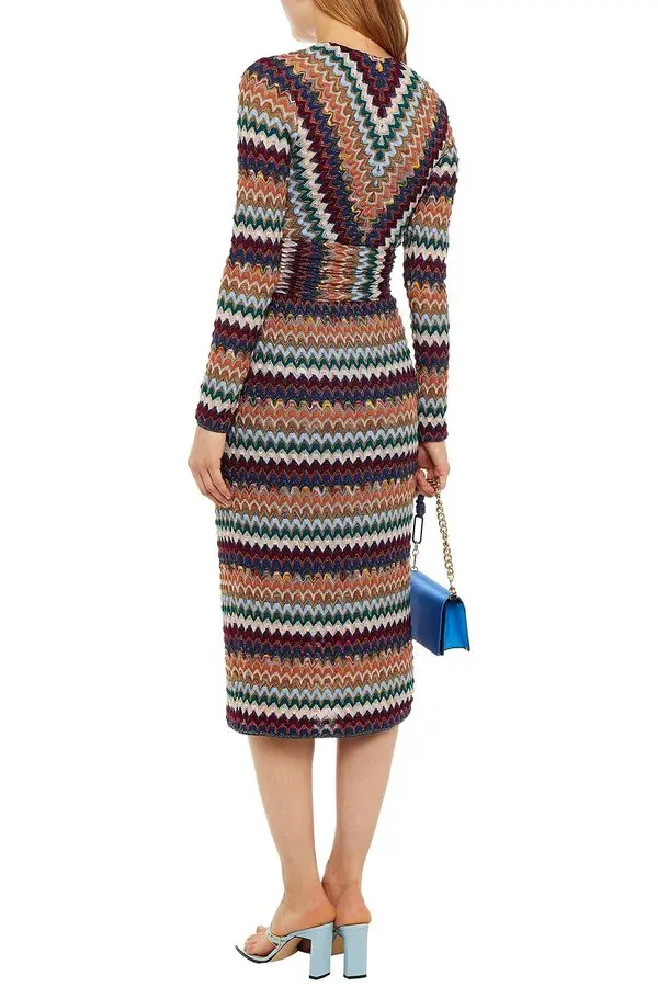 Missoni Twistfront Metallic Crochetknit Woolblend Midi Dress
