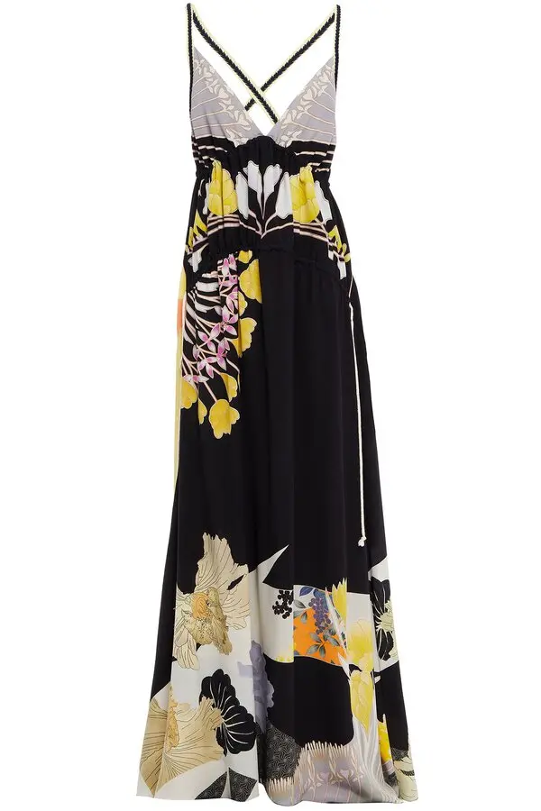 Etro Openback Floralprint Silkcrepe Maxi Dress - Black