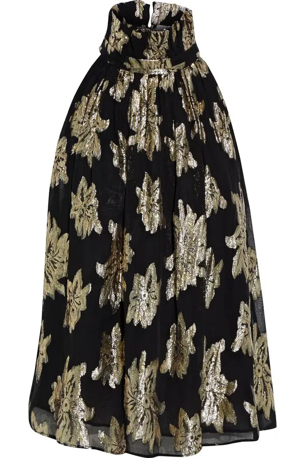 IRO PARIS Lazana Metallic Fil Coupé Chiffon Top With Ruffled Trims - Gold