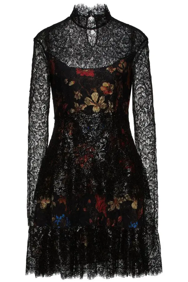 Etro Paneled Metallic Corded Lace Dress - Black