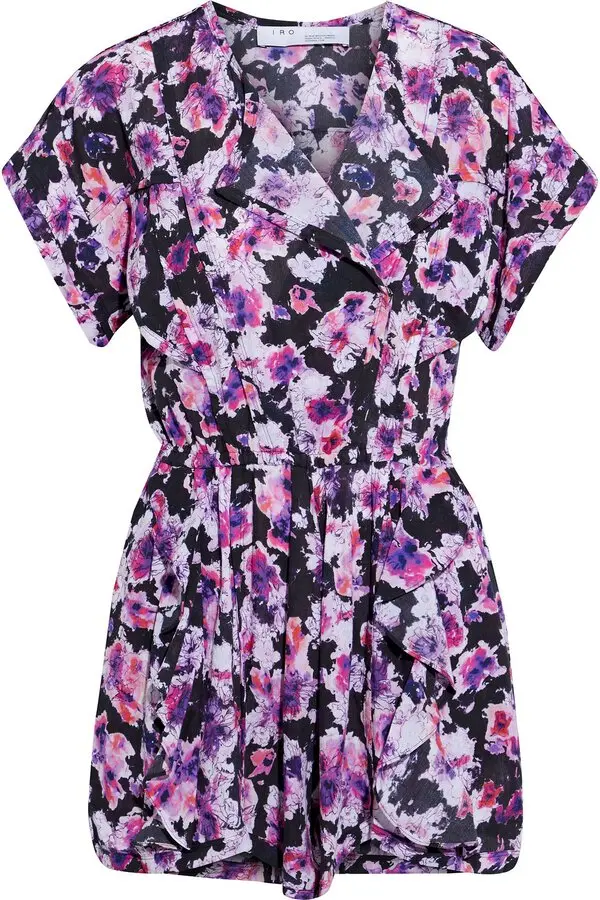 IRO PARIS Floral-print Cotton-gauze Playsuit With Ruffles - Purple