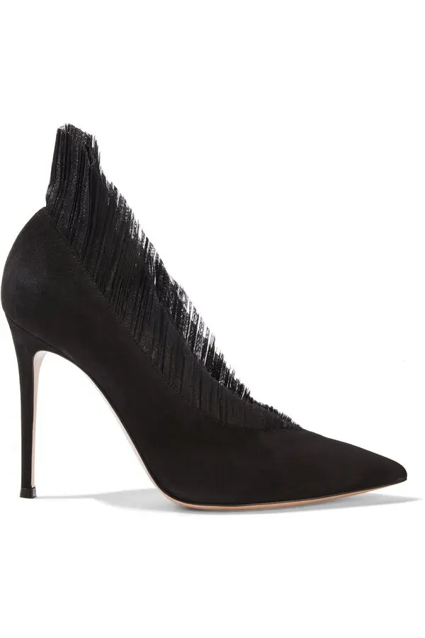 GIANVITO ROSSI Divine 105 Tulle And Suede Pumps - Black
