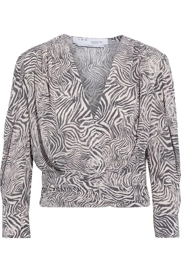 IRO PARIS Ferraz Cropped Wrapeffect Zebraprint Crepe De Chine Blouse - Pastel Pink
