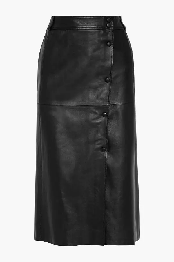 Iris & Ink Beatrice Wrap-effect Leather Midi Skirt