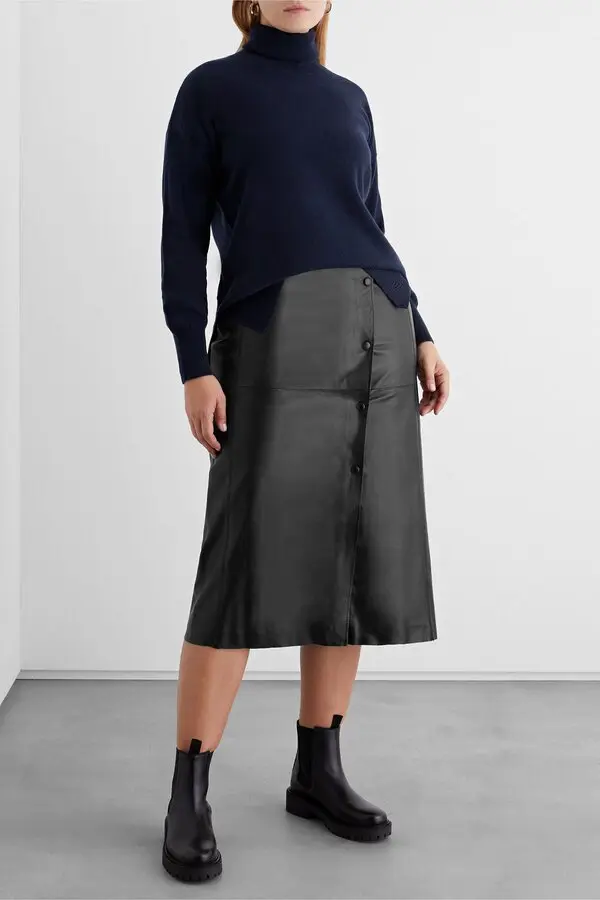 Iris & Ink Beatrice Wrap-effect Leather Midi Skirt