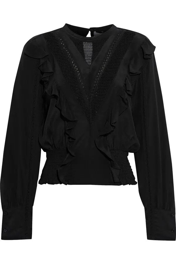 IRO PARIS Suite Meshpaneled Ruffled Silk Crepe De Chine Blouse - Black