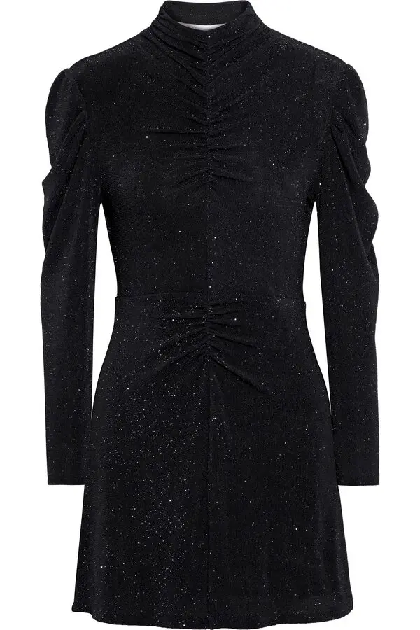 IRO PARIS Hasti Ruched Metallic Stretchknit Mini Dress - Black