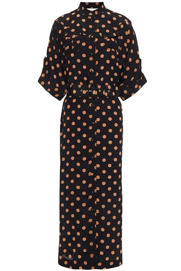 Zimmermann Belted Polka-Dot Silk Crepe De Chine Midi Shirt Dress Size In  Black - 55% Off | Editorialist