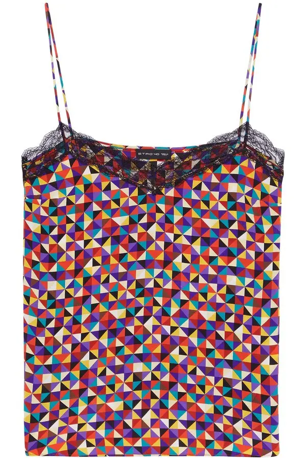 Etro Lacetrimmed Silk Crepe De Chine Camisole - Multicolor