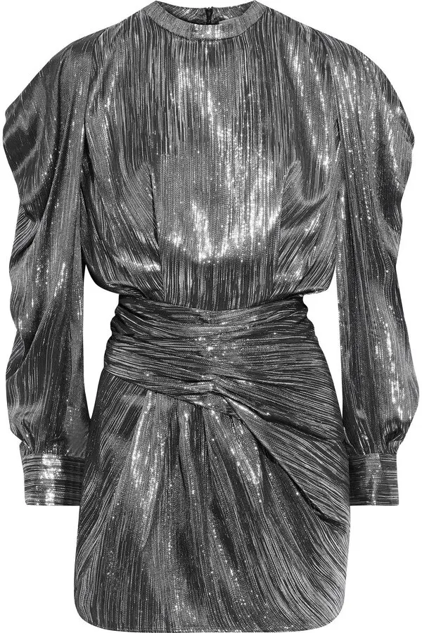 IRO PARIS Odell Ruched Lamé Mini Dress - Silver