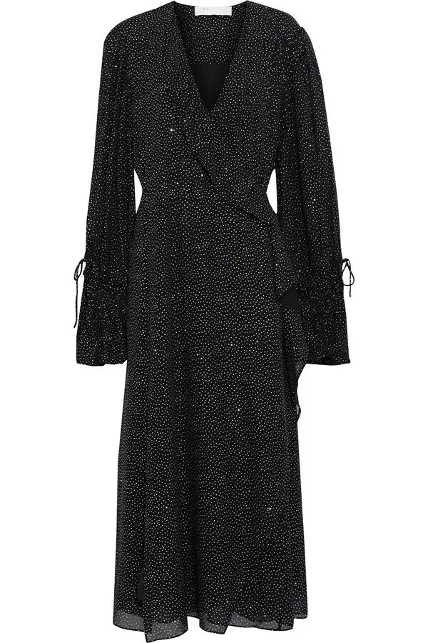 IRO PARIS Shark Ruffletrimmed Glittered Chiffon Midi Wrap Dress - Black