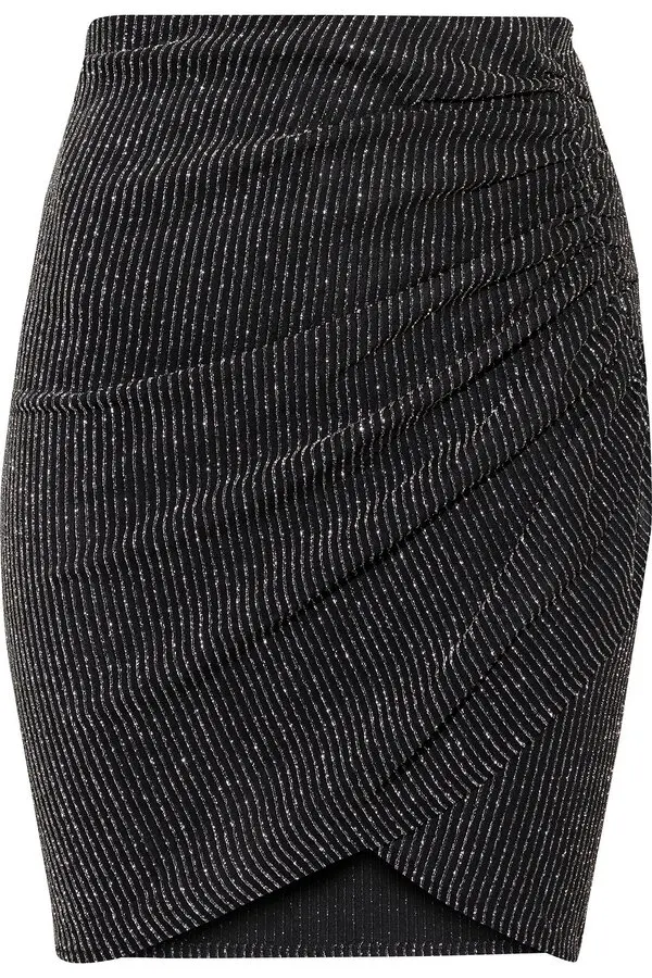 IRO PARIS Tacite Wrapeffect Metallic Striped Stretchmesh Mini Skirt - Black