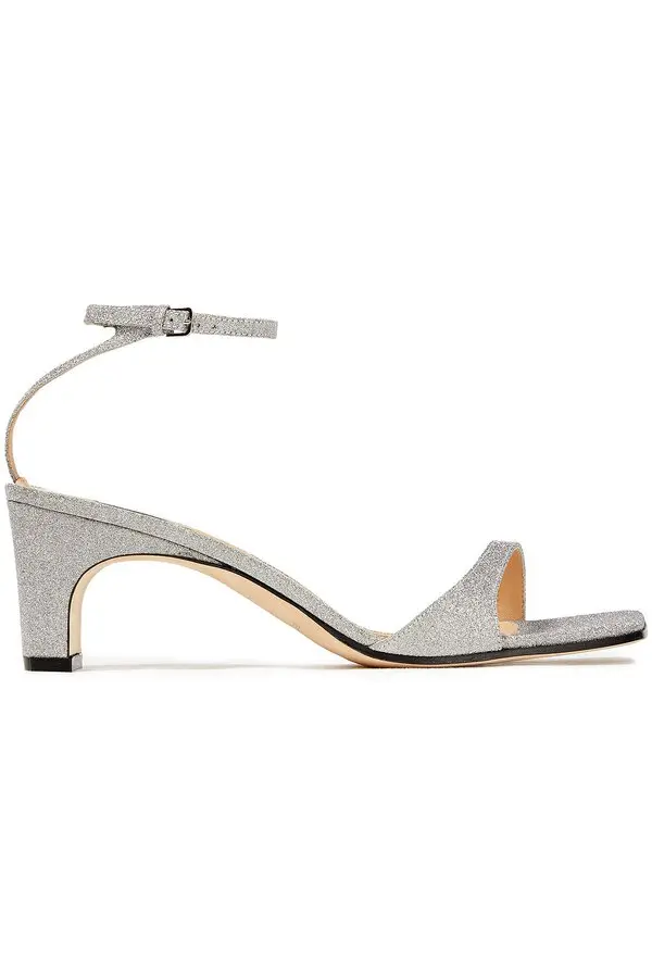 SERGIO ROSSI Sr1 Glittered Leather Sandals - Silver