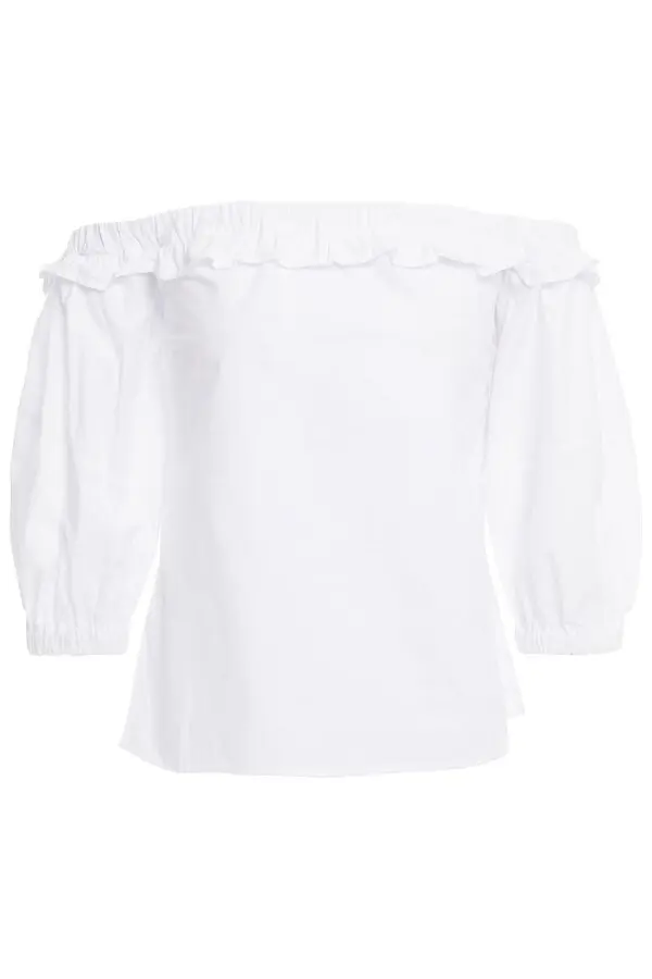 Ba&sh Pascal Offtheshoulder Ruffletrimmed Cottonpoplin Top - White