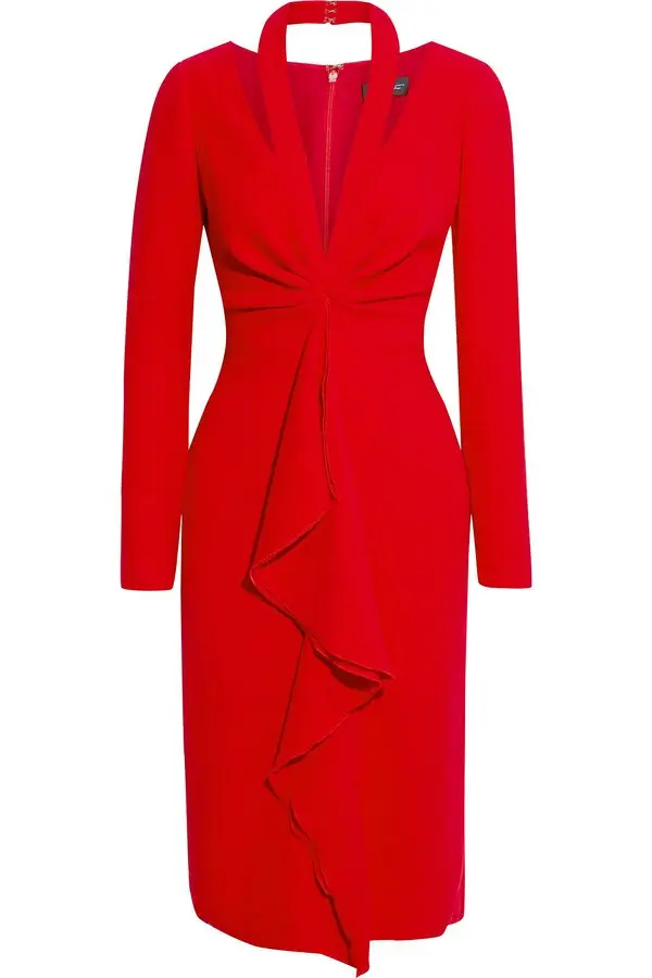 Oscar De La Renta Cutout Draped Woolcrepe Midi Dress - Red