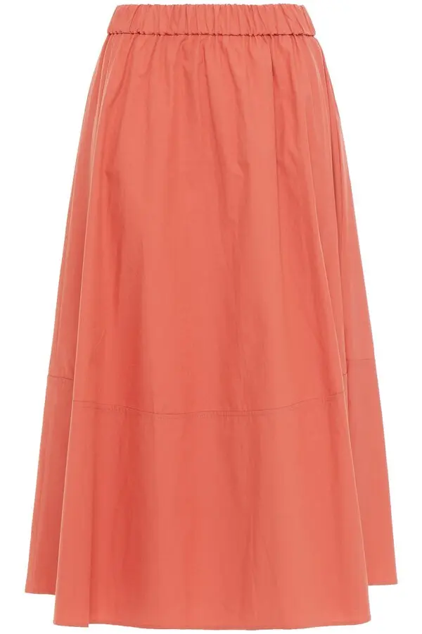 Ba&sh Gathered Cotton Poplin Midi Skirt - Peach