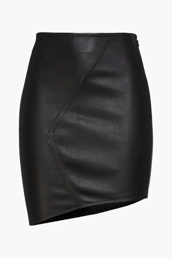Ba&sh Asymmetric Leather Mini Skirt - Black