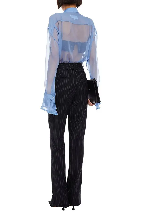 MAISON MARGIELA Ruffled Silkcrepon Blouse - Light Blue