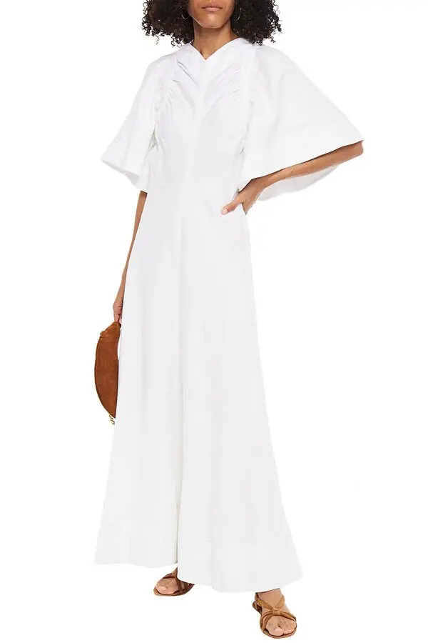 Lee Mathews Nico Ruched Linen Maxi Dress Size In White - 55% Off |  Editorialist