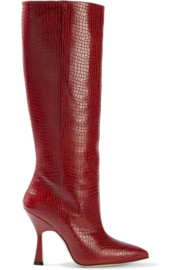 STUART WEITZMAN Parton Croceffect Leather Knee Boots - Brick